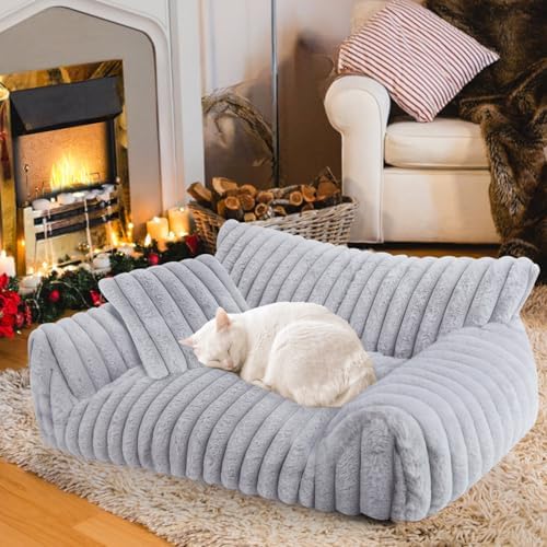 Amazon.com : Cute Cat Couch Bed for Indoor Cats, Fluffy Pet Cat Sofa with Premium Soft Corduroy ...