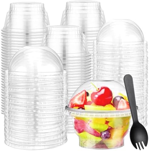 Amazon.com: ALMOXVYE 100 Pack 8 Oz Clear Plastic Cups with Dome Lids ...