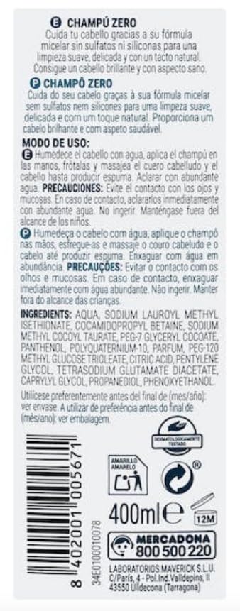 Pack 2 Zero Shampoo 400 ml. All Hair Types. Pack of 2 x 400 ml ...