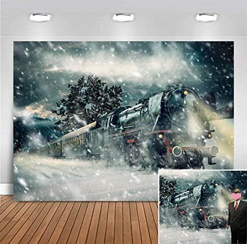 Amazon.com : BELECO 5x3ft Fabric Winter Christmas Train Backdrop ...