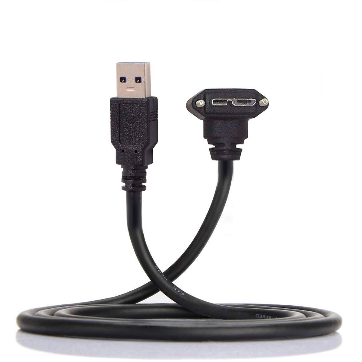 Cablecc 3m 90 Degree Right Angled Micro USB Screw Mount to USB 3.0 Data ...