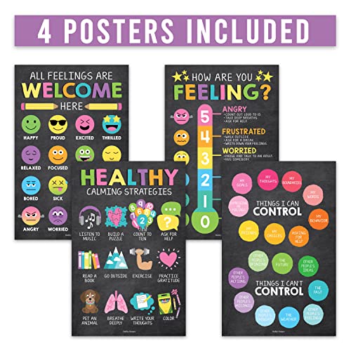 4 Chalkboard Feelings Chart For Kids Learning Posters For Walls – List ...