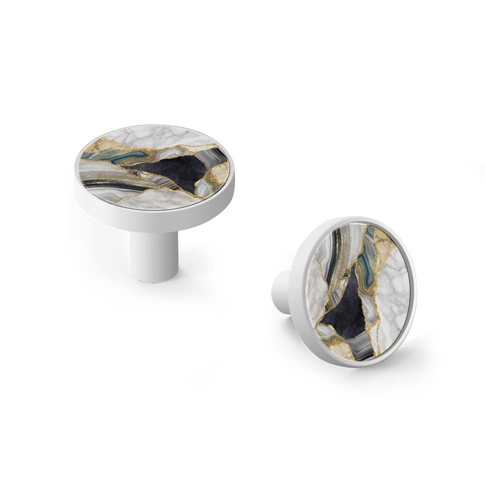 AAMPEAR 6 Pack Cabinet Knobs,Black Granite White Marble Agate with Gold ...