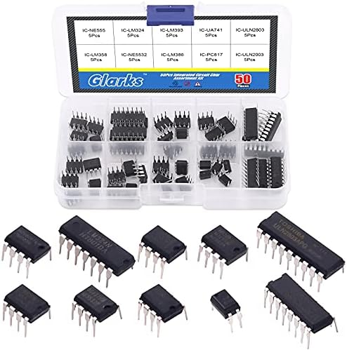 Glarks 50Pcs 10 Types Integrated Circuit Chip IC Chips Assortment Kit ...
