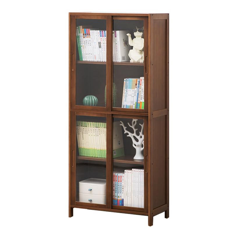 Amazon.com: LITFAD Bamboo Bookcase Sliding Door 23.5 inch Wide Modren ...