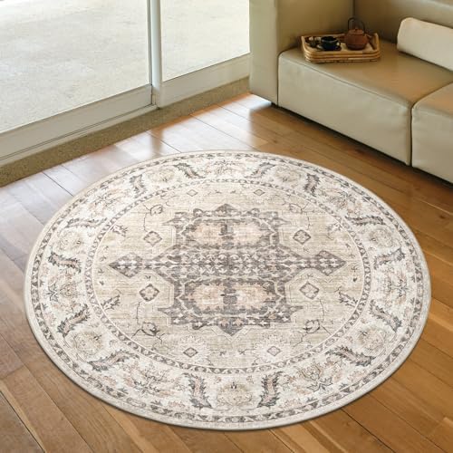 Amazon.com: jinchan Round Rug 5ft Washable Area Rug Indoor Vintage ...