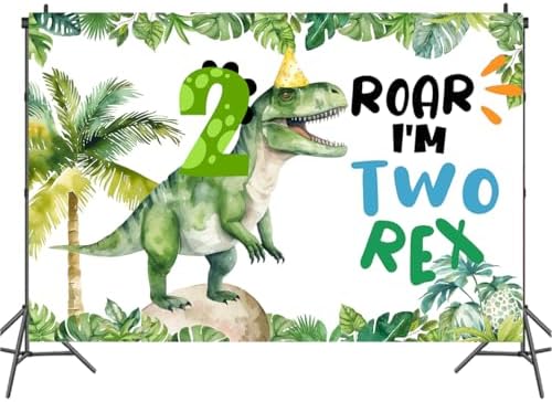 Amazon.com : Ayayiya Dinosaur 2nd Birthday Backdrop for Boy Two Rex ...