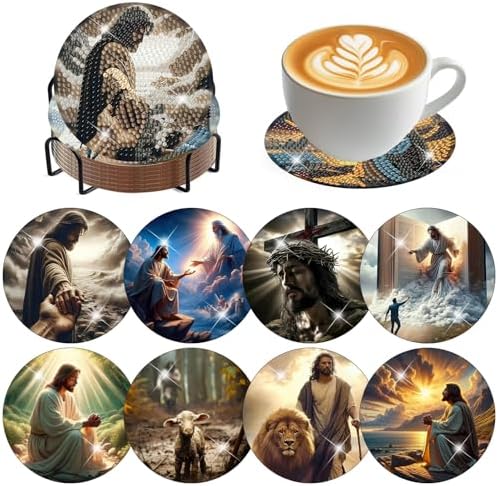 Amazon.com: Zythron 8 Pcs Diamond Art Coasters Jesus Diamond Painting ...