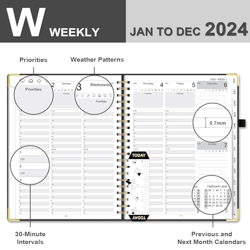 Snapklik.com : EYROZILL 2024 Weekly Planner Spiral Bound 8.5 X 11 Black ...