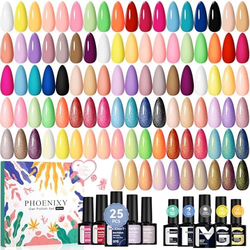 Amazon.com : Phoenixy 30 Pcs Gel Nail Polish Set, 25 Colors U V Gel ...