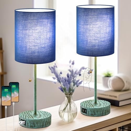 Amazon.com: Youthost Small Table Lamps Set of 2 with USB Ports, Blue ...