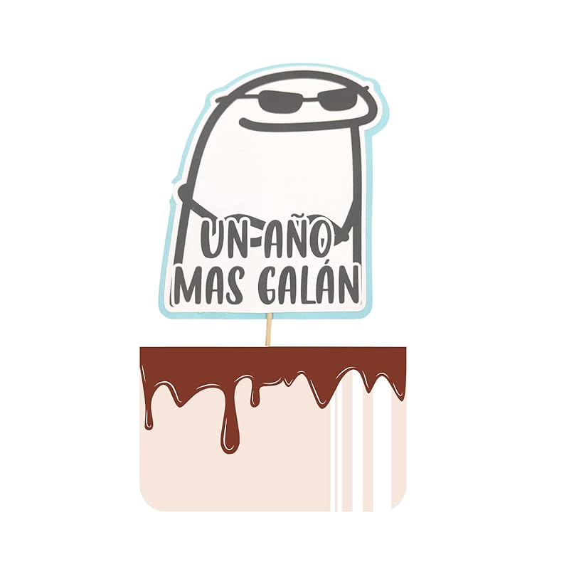 Cake Topper Letrero para Pastel Meme Flork"Un año mas linda/guapo", rosa/azul, Nabicraft (Azul ...