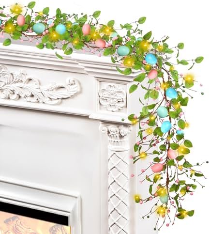 Amazon.com: Riceshoot 6 ft Artificial Easter Egg Garland with LED Mixed ...