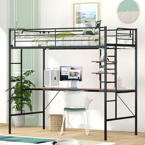 Amazon.com: Twin XL Loft Bed with Desk and Storage Stairs, Heavy Duty ...
