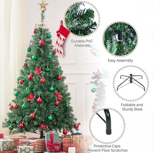 Yaheetech 6ft Artificial Christmas Tree with Foldable Stand & 528 ...