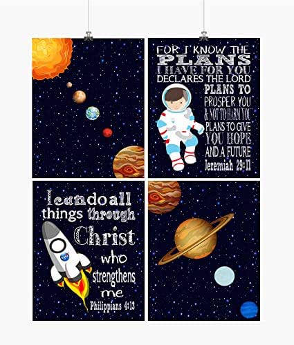 Amazon.com: Outer Space Christian Nursery Decor Set of 4 Prints ...