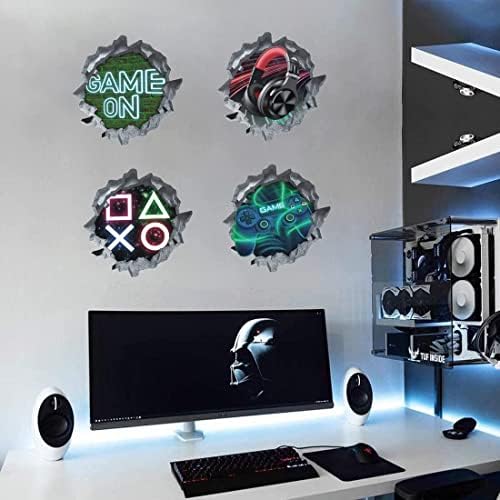 ANHUIB 4Pcs Gaming Stickers for Wall, 3D Game Bedrooms Boys, Video ...