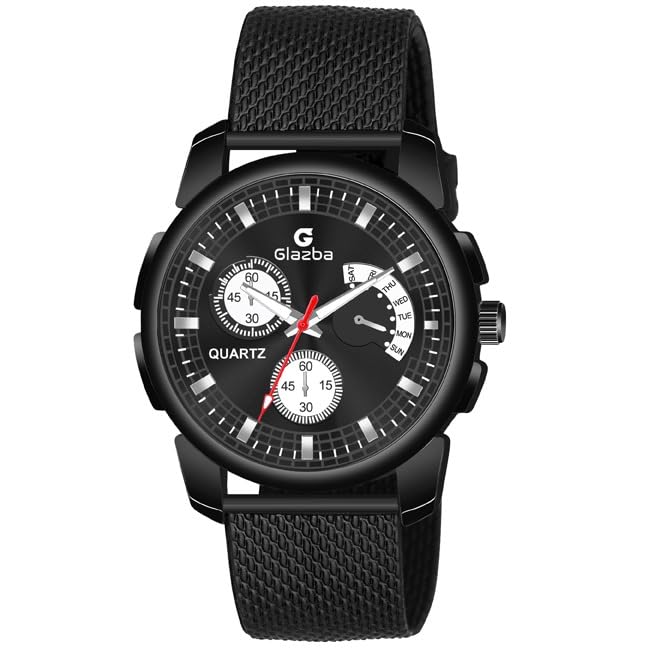 Buy Glazba Men's Rubber Strap Analog Black Dial Wrist Watch for Boys ...