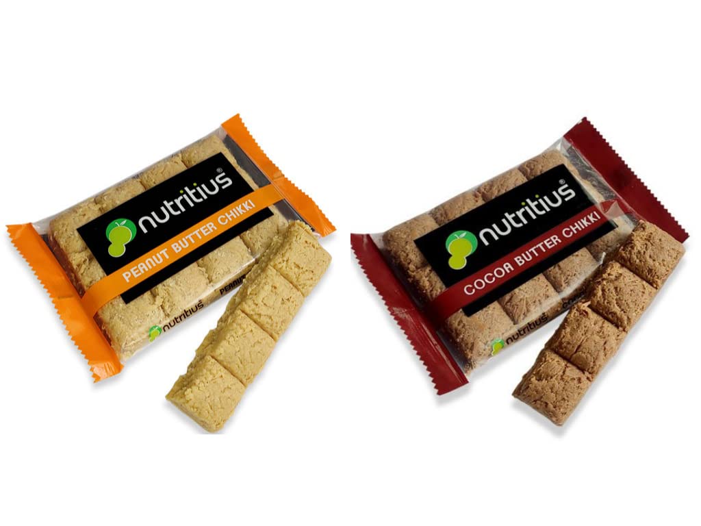 Nutritius Peanut Butter Chikki and Chocolate Chikki, 125g (10 Packs ...
