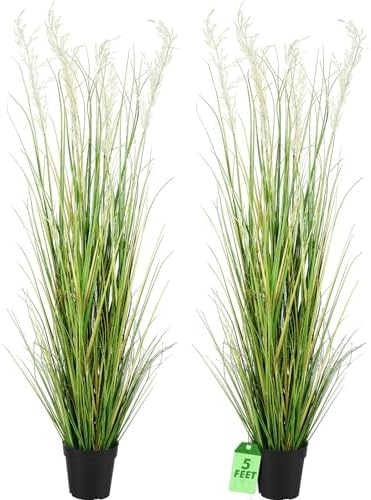 Amazon.com: Jexine 2 Pcs Tall Artificial Grass Plant Potted Artificial ...