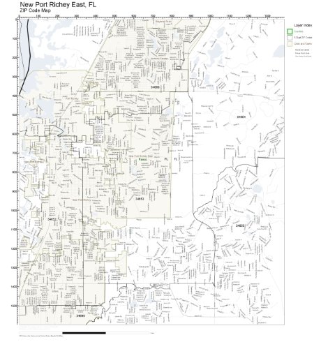 ZIP Code Wall Map of New Port Richey East, FL ZIP Code Map Laminated ...