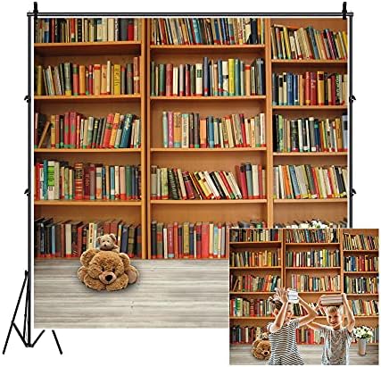 Amazon.com : Leowefowa 5X5FT Bookshelf Backdrop Retro Bookcase ...