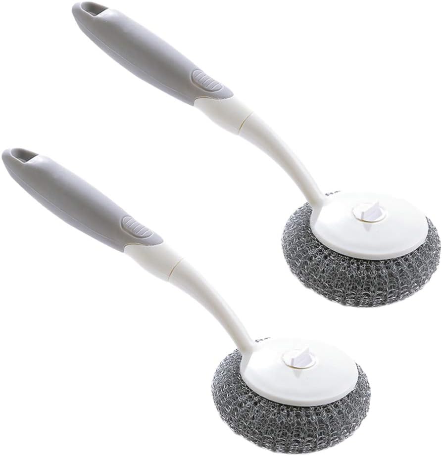 Hemoton Wire Dish Brush Stainless Steel Scourer Scrub Pad with Long ...