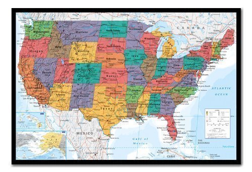 Buy USA United States Wall Chart Black Framed - 96.5 x 66 cms (Approx ...