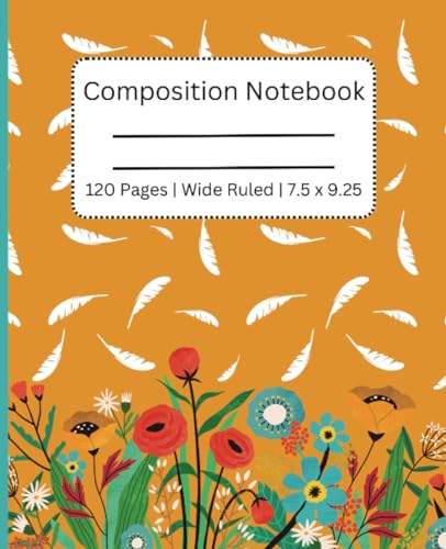 『Yellow Composition Notebook Wide Ruled: Floral Aesthetic Notebook ...