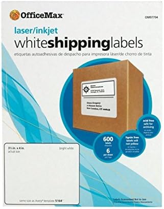 Amazon.com : OfficeMax Multipurpose Labels, 3-1/3"x4", 600/box, White ...