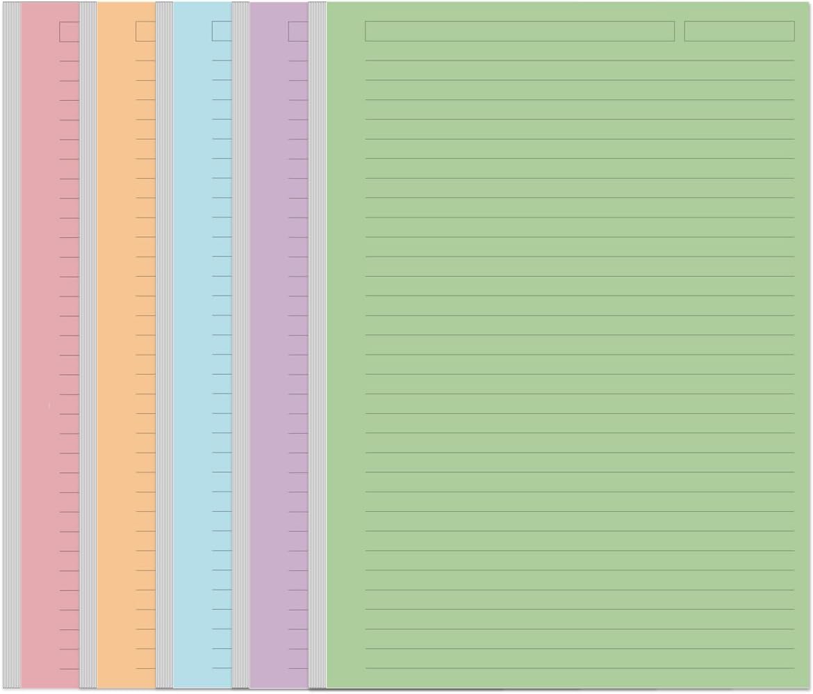 Amazon.com : Unpunched Line Paper 5 Colorful - 100 Sheets/200 Pages ...