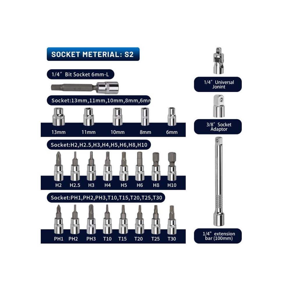Buy UYECOVE 1/4-Inch Drive Click Torque Wrench 26pcs Set, Dual ...