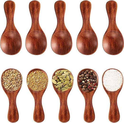 Small Wooden Salt Spoon - 12 Pack Mini Wood Spoon with Short Handle ...