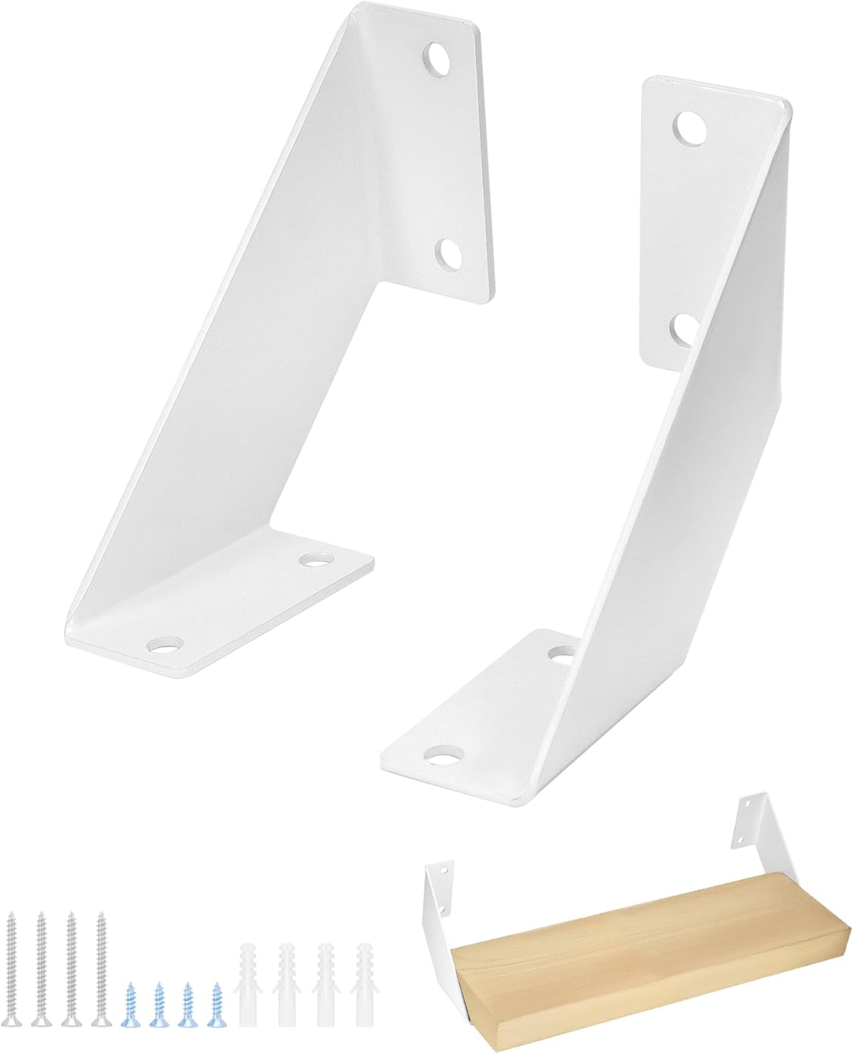 QWORK® 2 Pack White Shelf Brackets - Heavy Duty Solid Iron Wall Shelf ...