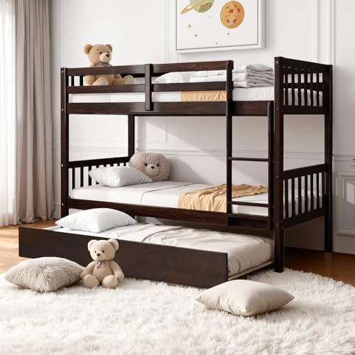 Amazon.com: Twin Over Twin Bunk Bed with Trundle, Convertible into Two ...