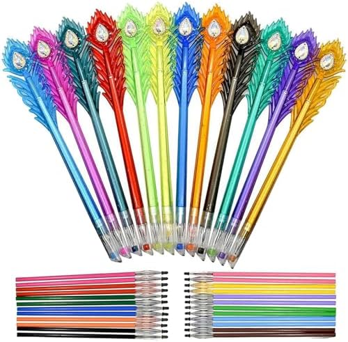 Amazon.com: Lopenle 12 PCS Colorful Peacock Feather Pens - Colored Gel ...