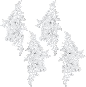 Amazon.com: CABODYALS 2 Pair Beaded Lace Appliques White Pearl 3D ...