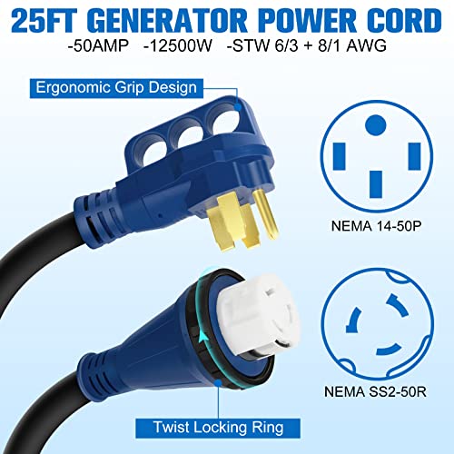 Snapklik.com : 50 Amp Power Inlet Box And 25FT Generator Cord, 125V ...
