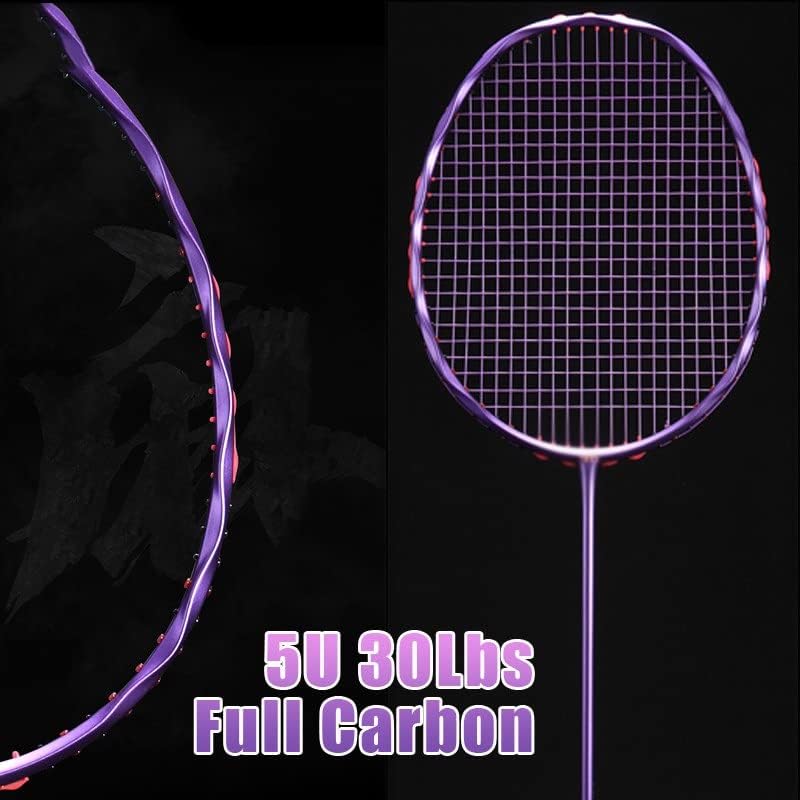 QDLZLG 5U 75g 30Lbs Full Carbon Fibre Twist Frame Badminton Racket with ...