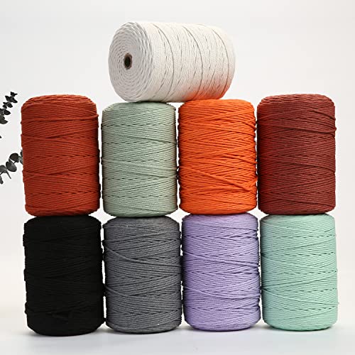 GOHOF Macrame Cord 3mm x 450m Premium Cotton Macrame Rope, 4 Strand ...