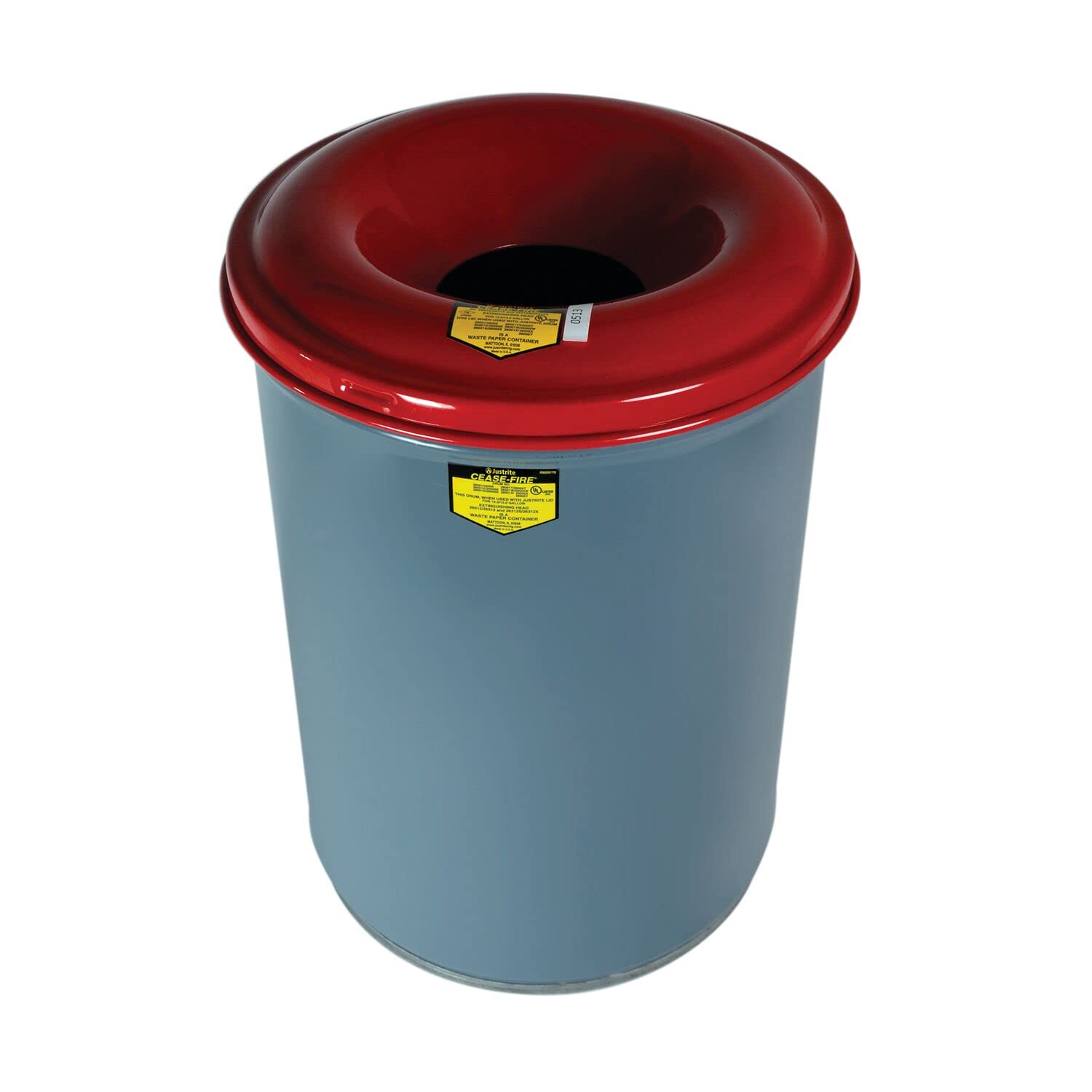 Justrite 26415 Cease-Fire Steel Waste Receptacle Drum with Red Steel ...