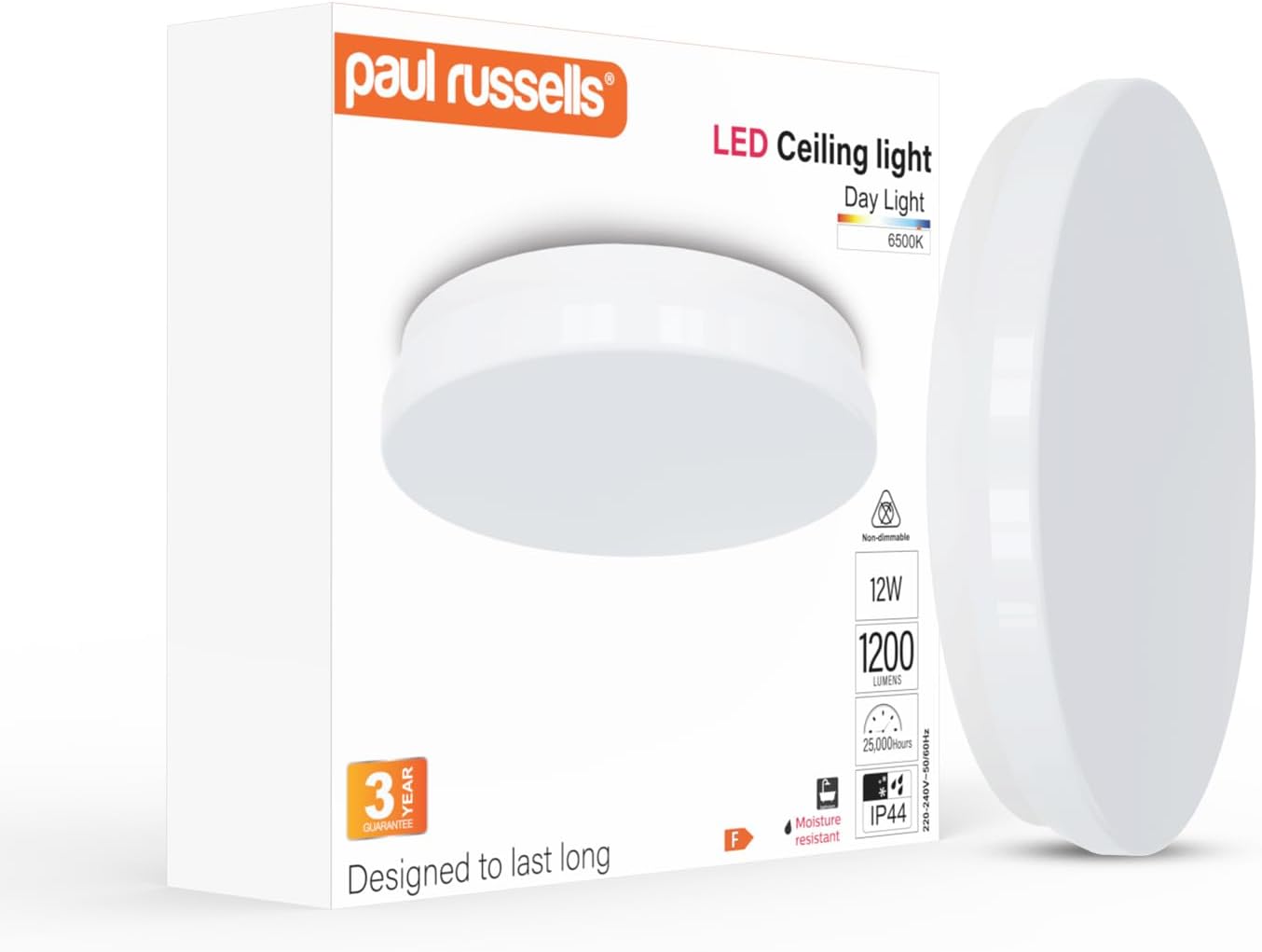 paul russells 12W LED Ceiling Light, 1200lm, Bright Daylight 6500K ...