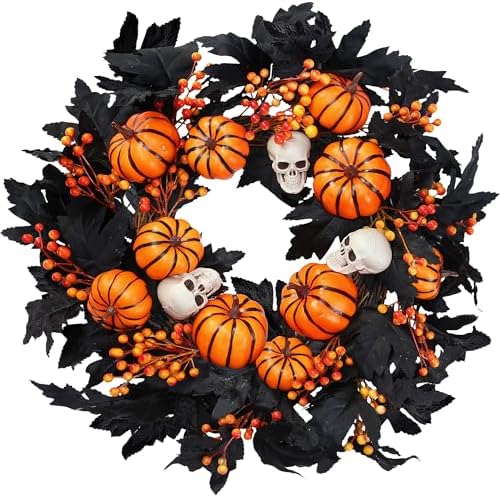 Amazon.com: Sggvecsy Halloween Wreath with Artificial Pumpkin Handmade ...