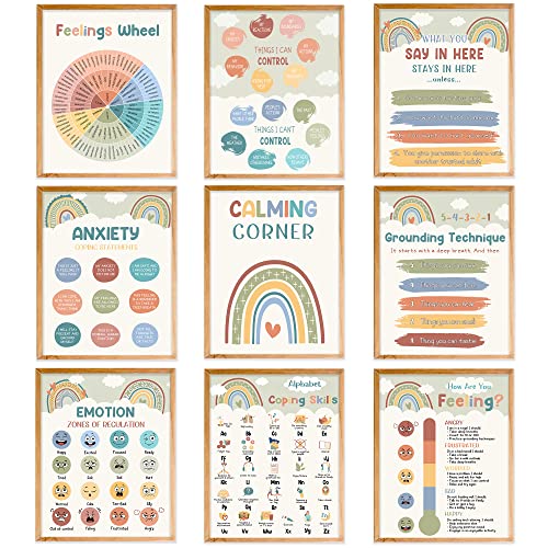 9 Calming Corner Mental Health Posters (12"x15"), Feelings - Import It All