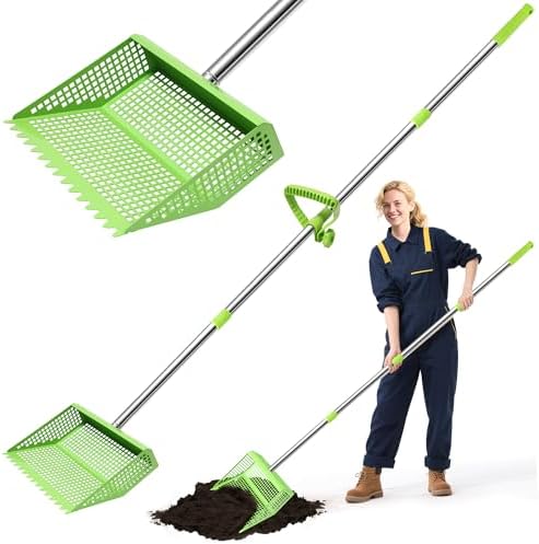 Chicken Poop Scooper & Rake 2-in-1 Adjustable Length (35" to 62") Metal ...