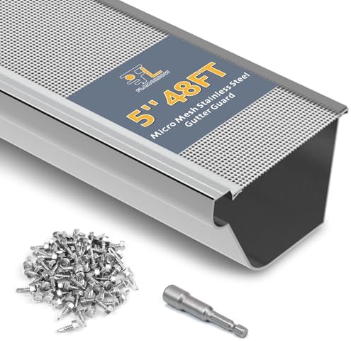 Flamorrow Stainless Steel Gutter Guard, 48Ft Gutter Cover, Micro-Mesh ...