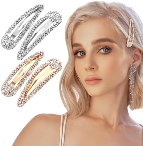 Amazon.com : 6 Pieces Rhinestone Hair Clips 3 Inch Snap Hair Barrettes ...