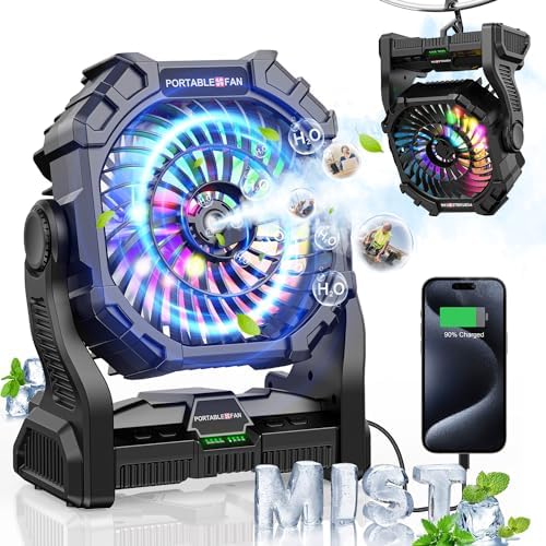 Amazon.com: Ausic 10W Misting Solar Fan, 10000mAh Camping Fan Portable ...