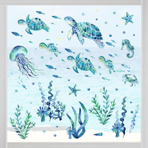 Amazon.com: Yovkky Spring Summer Under The Sea Window Clings 4 Sheets ...
