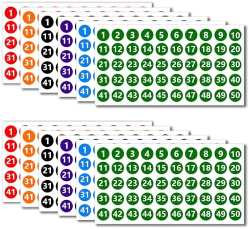 Amazon.com : 12 Sheets 1 to 50 Number Stickers, 600pcs 1 Inch Round ...